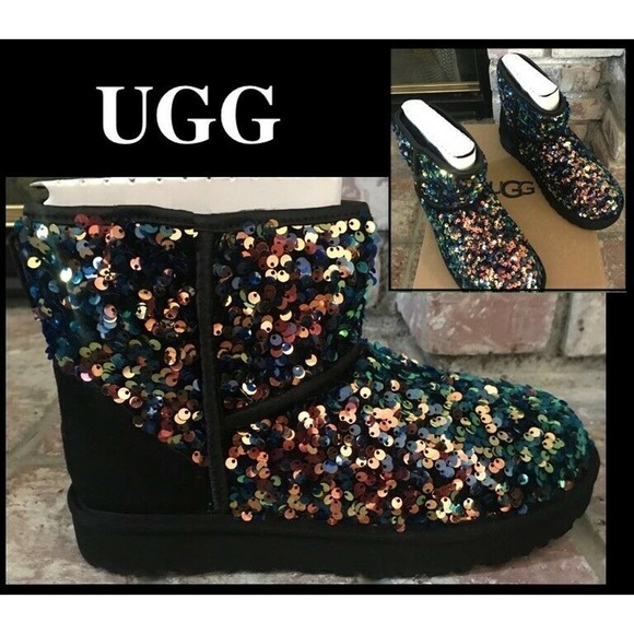 UGG | Shoes | Ugg Black Classic Mini Stellar Sequin Boot Sz 7 Us | Poshmark